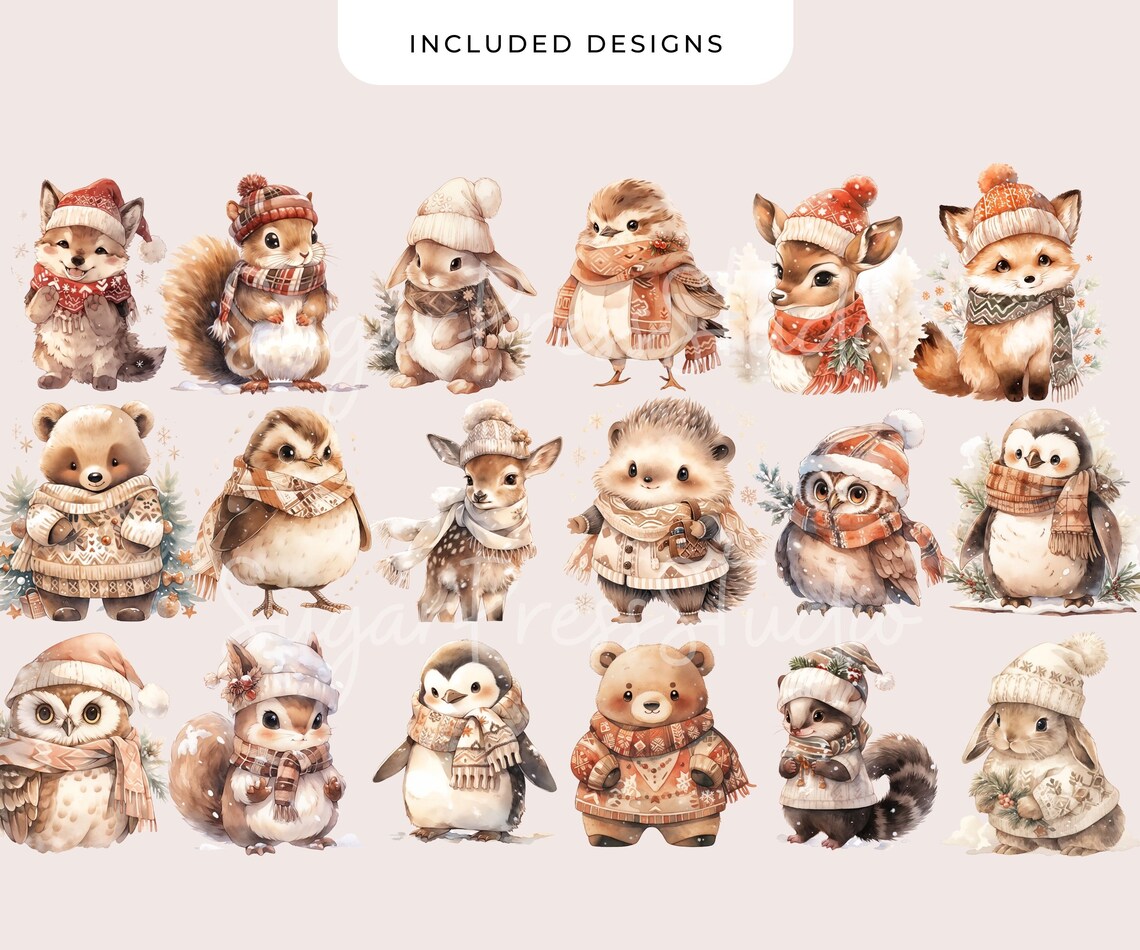 Woodland Animals in Jumpers Clipart Bundle - Watercolor Christmas Bear ...