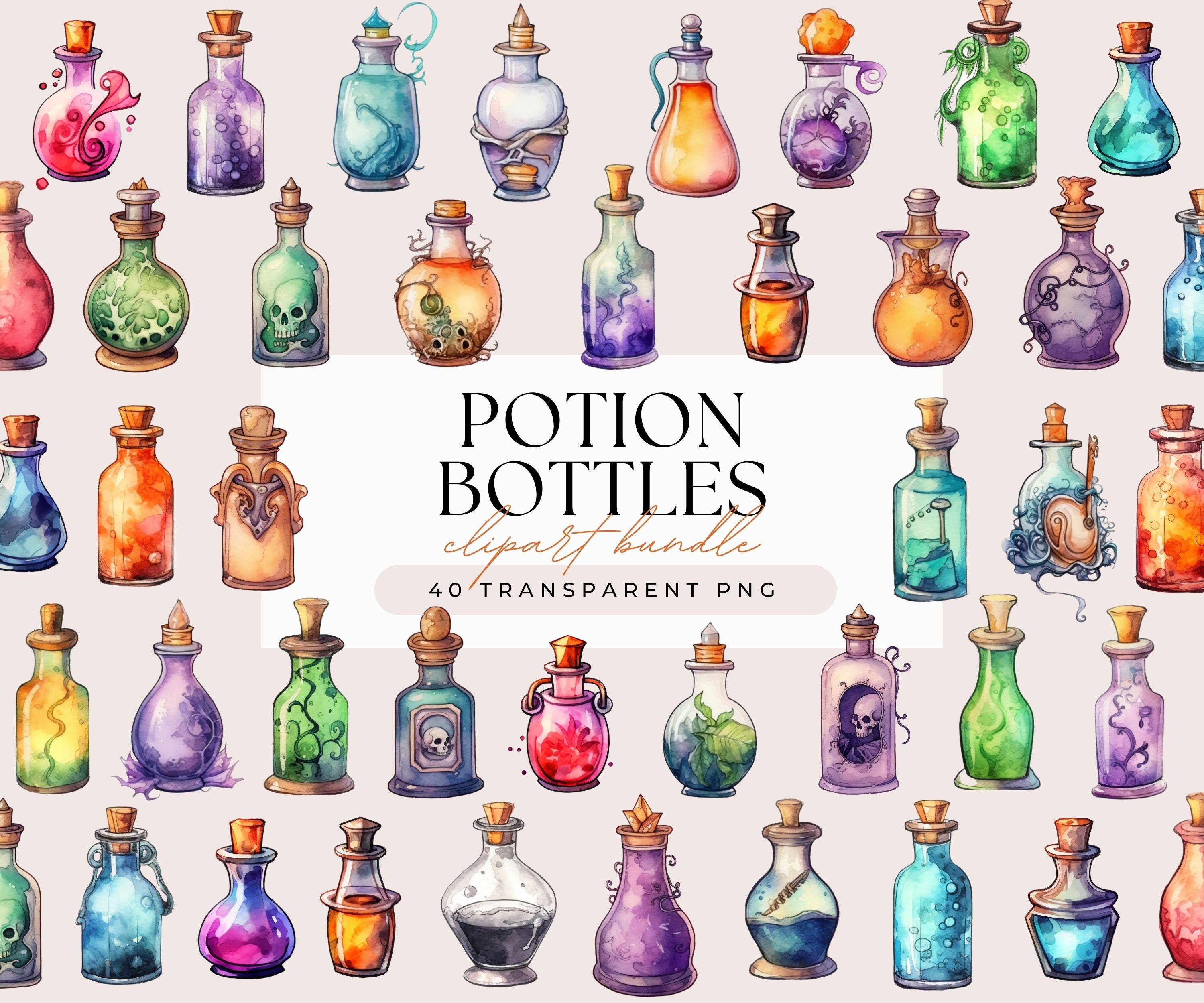 Spooky Potion Bottles - Watercolor Halloween Magic Witch Potions ...