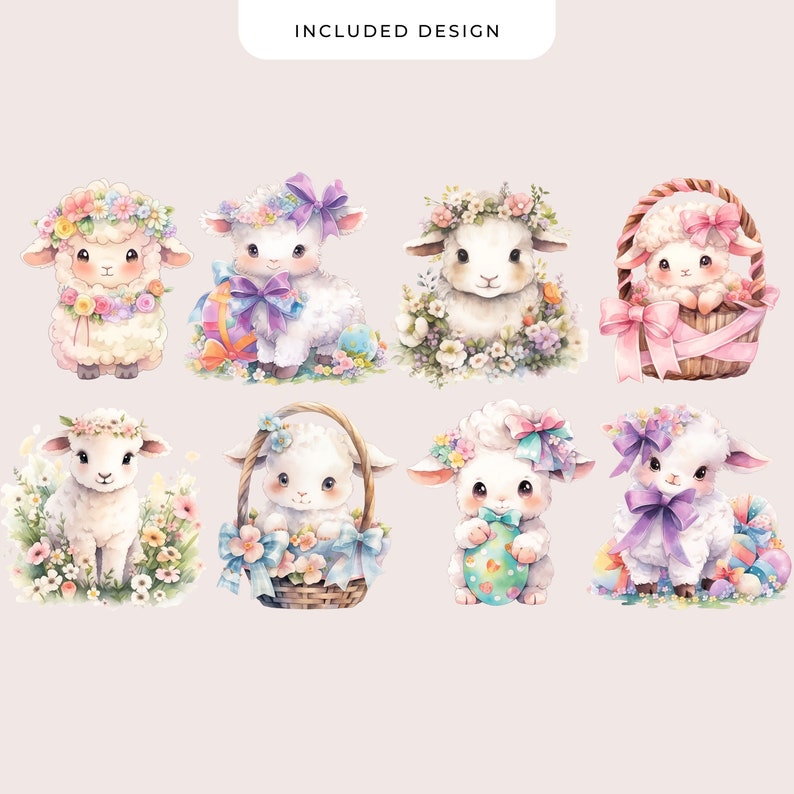 Cute Easter Lamb Clipart Bundle Pastel Watercolor Easter Lamb Sheep ...