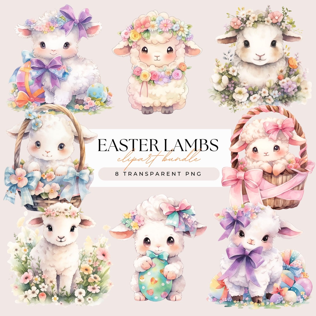 Cute Easter Lamb Clipart Bundle - Pastel Watercolor Easter Lamb Sheep Baby Nursery Sublimation ...