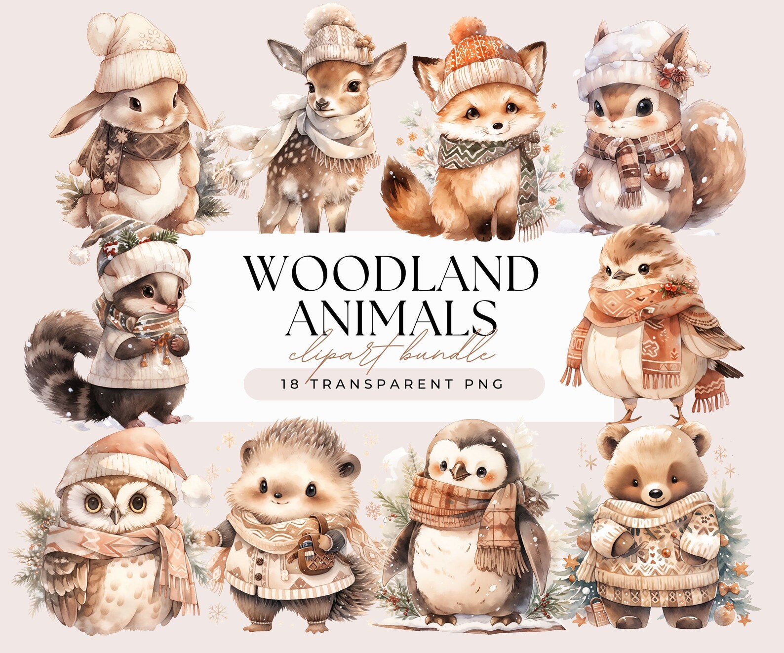 Woodland Animals in Jumpers Clipart Bundle - Watercolor Christmas Bear ...