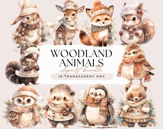Winter Woodland Animals Clipart Bundle | Watercolor Clipart | Winter ...