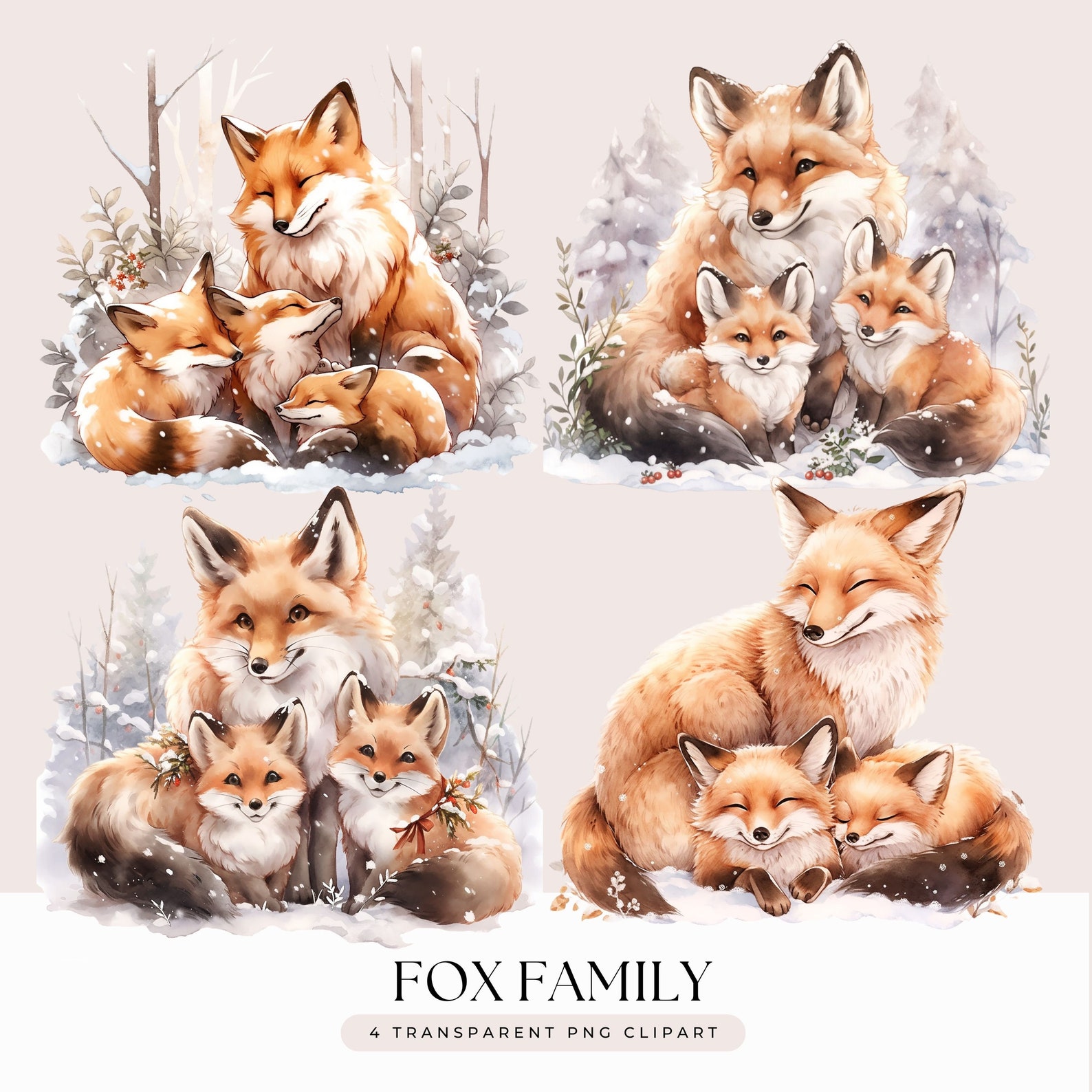 Fox Family Clipart Bundle - Watercolor Woodland Animal Fox Family ...