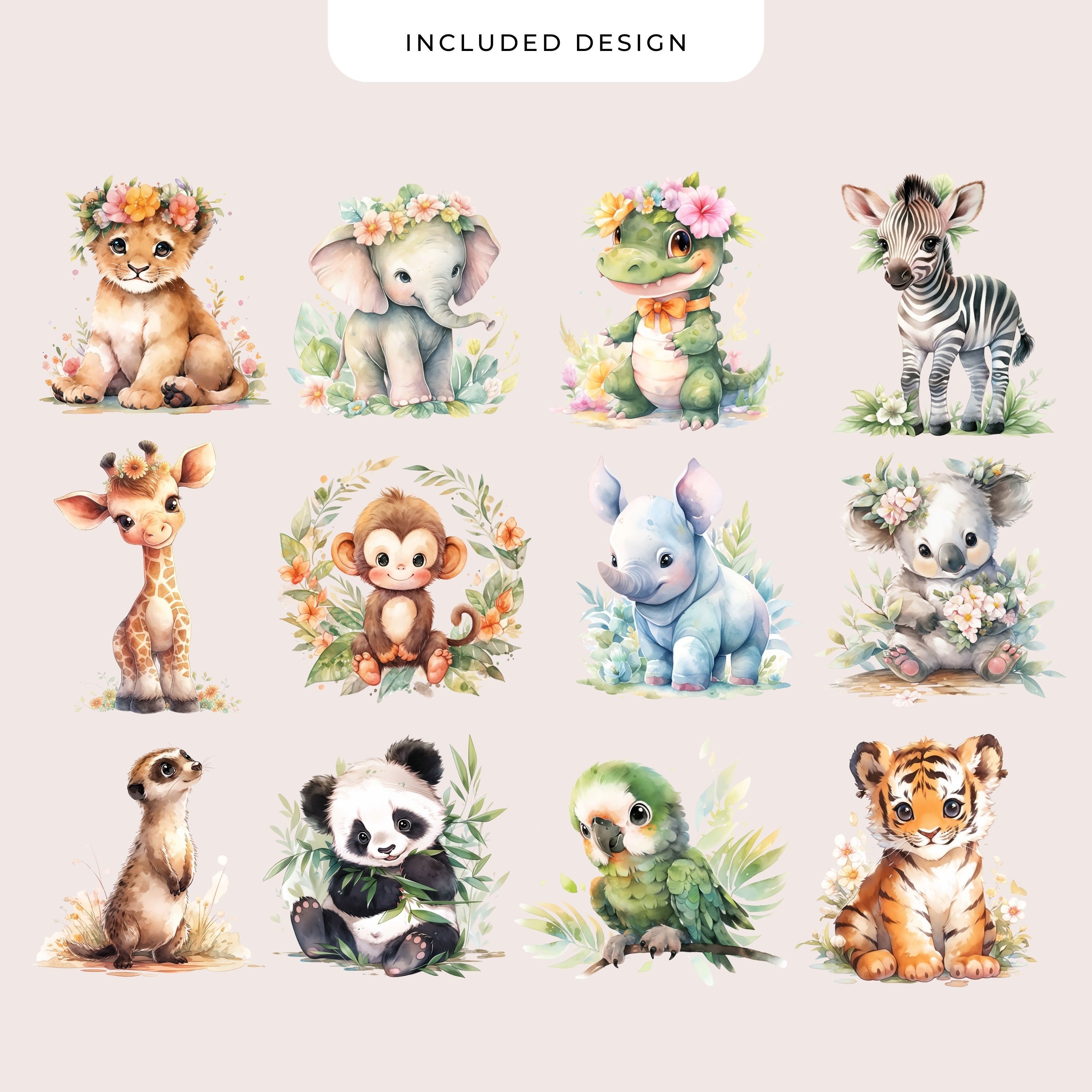 Safari Baby Animals Clipart Bundle - Cute Watercolor Safari Jungle ...