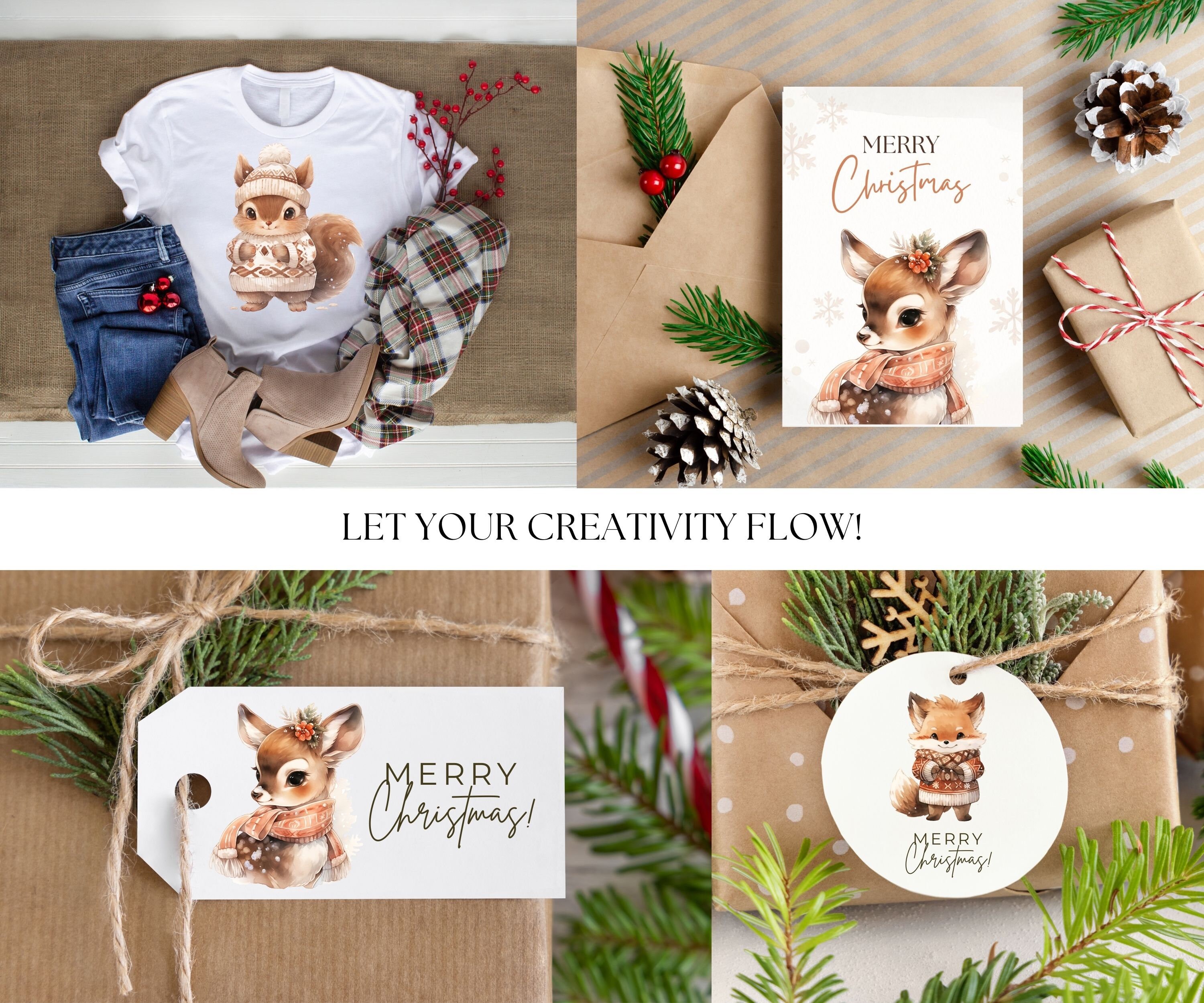 Woodland Animals in Jumpers Clipart Bundle Watercolor Christmas Bear ...