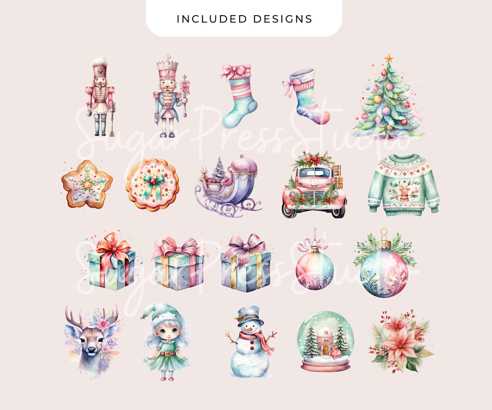 Pastel Christmas Clipart Bundle - Watercolor Christmas Holiday ...