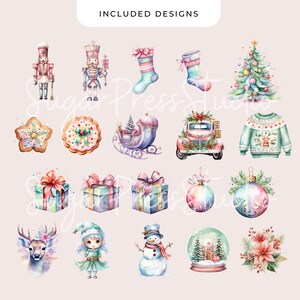 Pastel Christmas Clipart Bundle - Watercolor Christmas Holiday ...