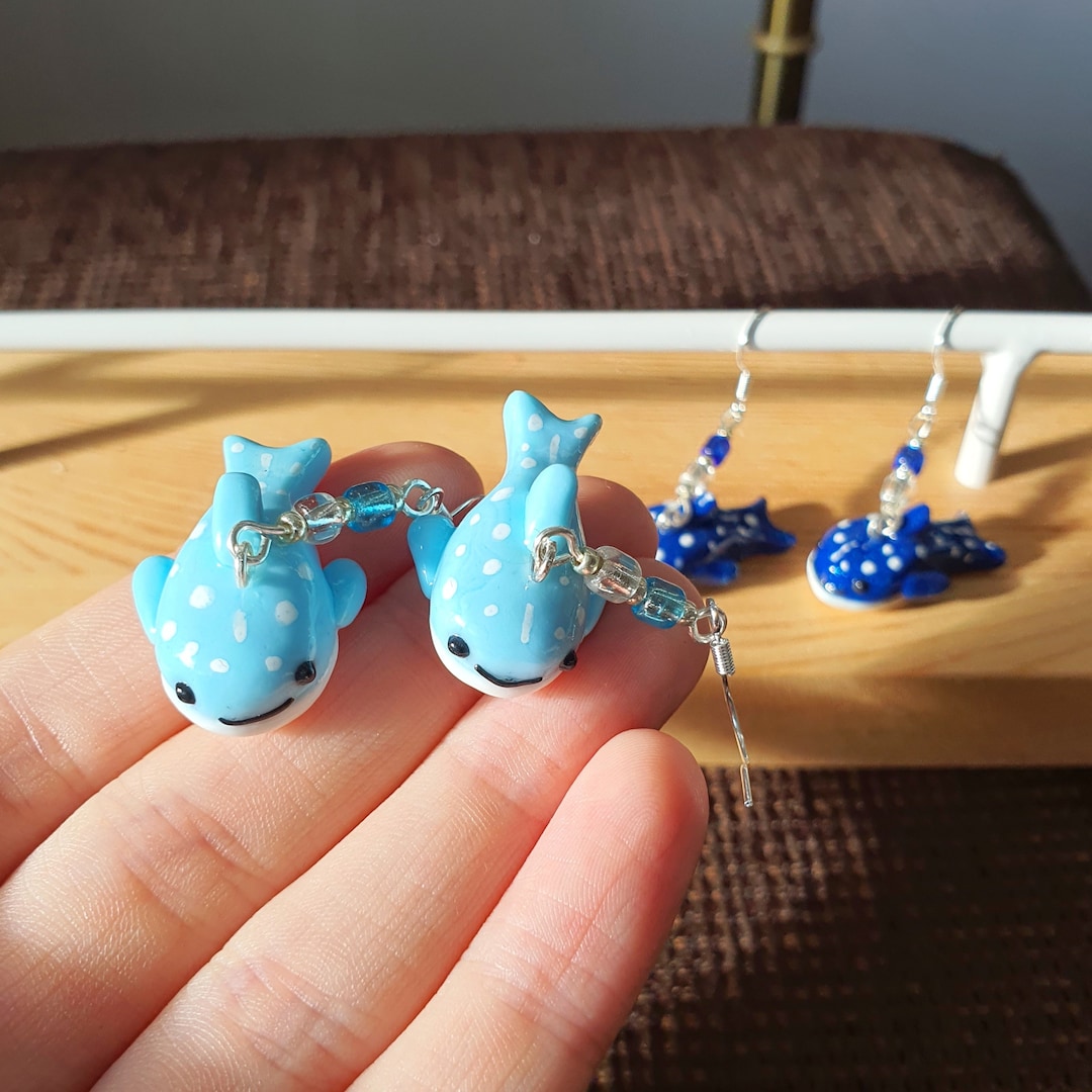 Polymer Clay Whale Shark Earrings / Kawaii Shark Earrings / Kawaii ...