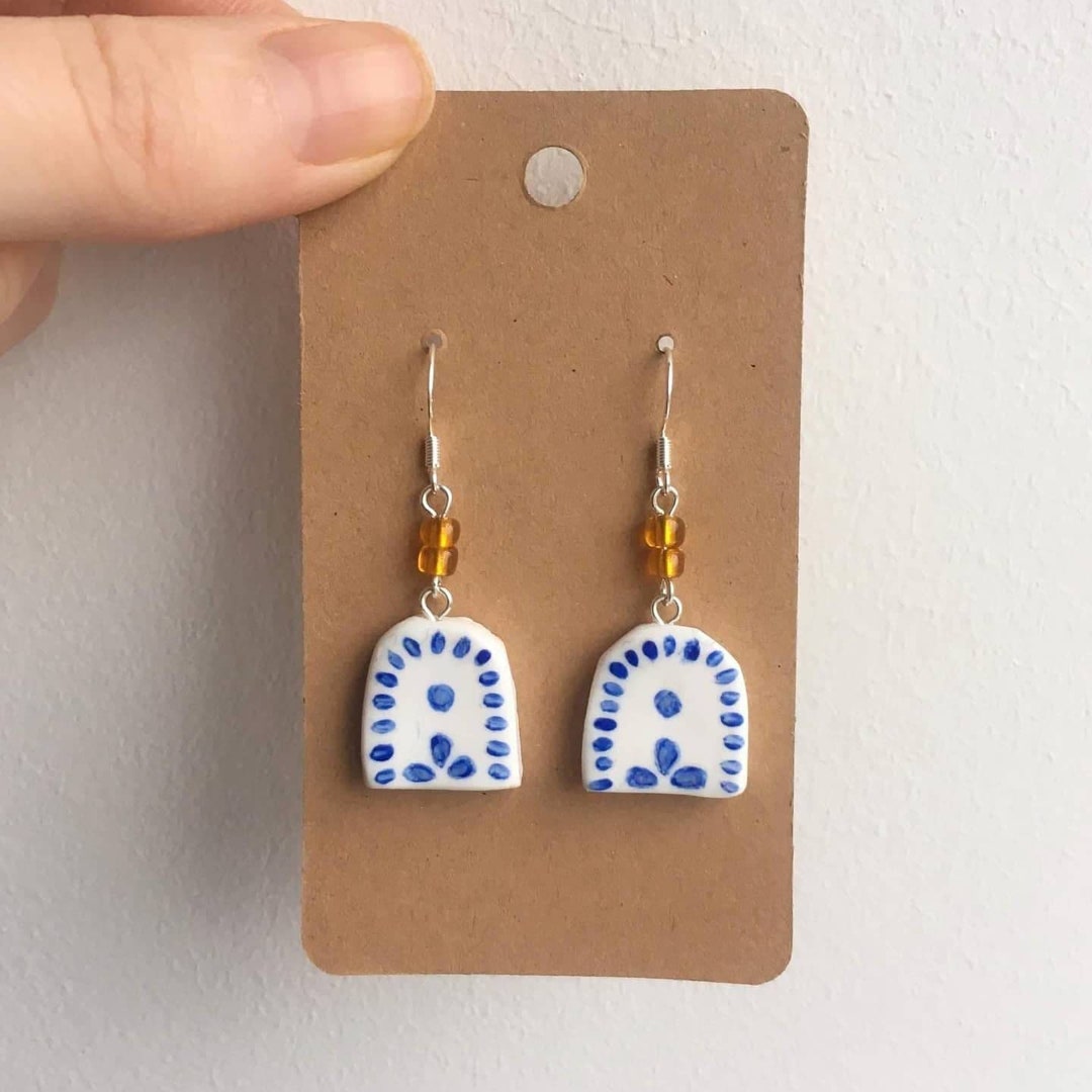 Blue & White Porcelain Tile Inspired Earrings - Etsy