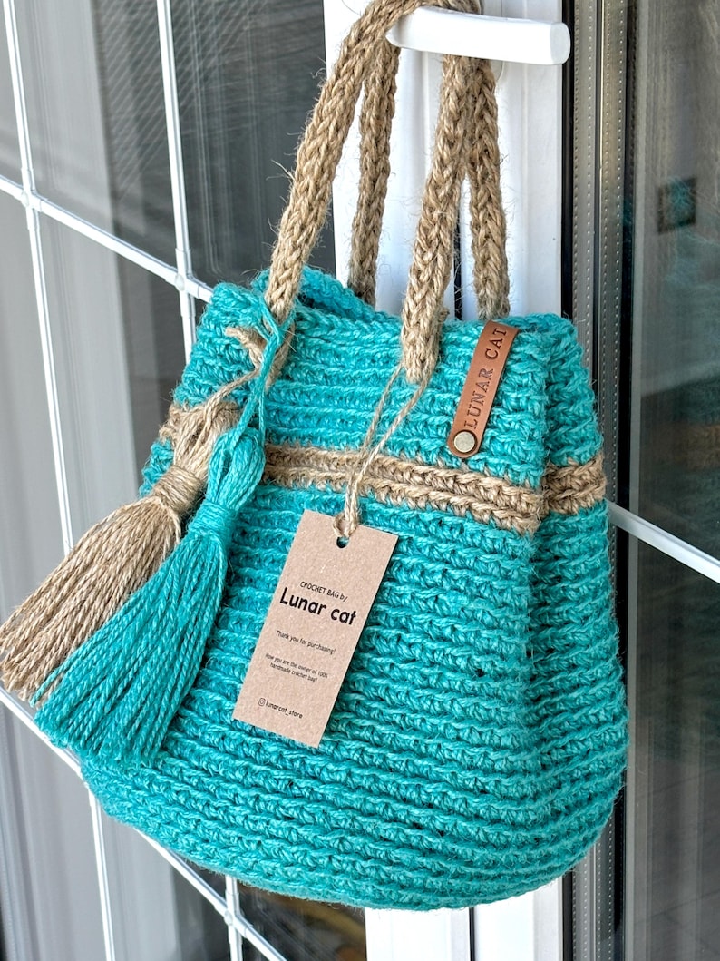 GEHAAKT PATROON Jute Bloom-tas, gehaakte draagtas, gehaakte jute ...