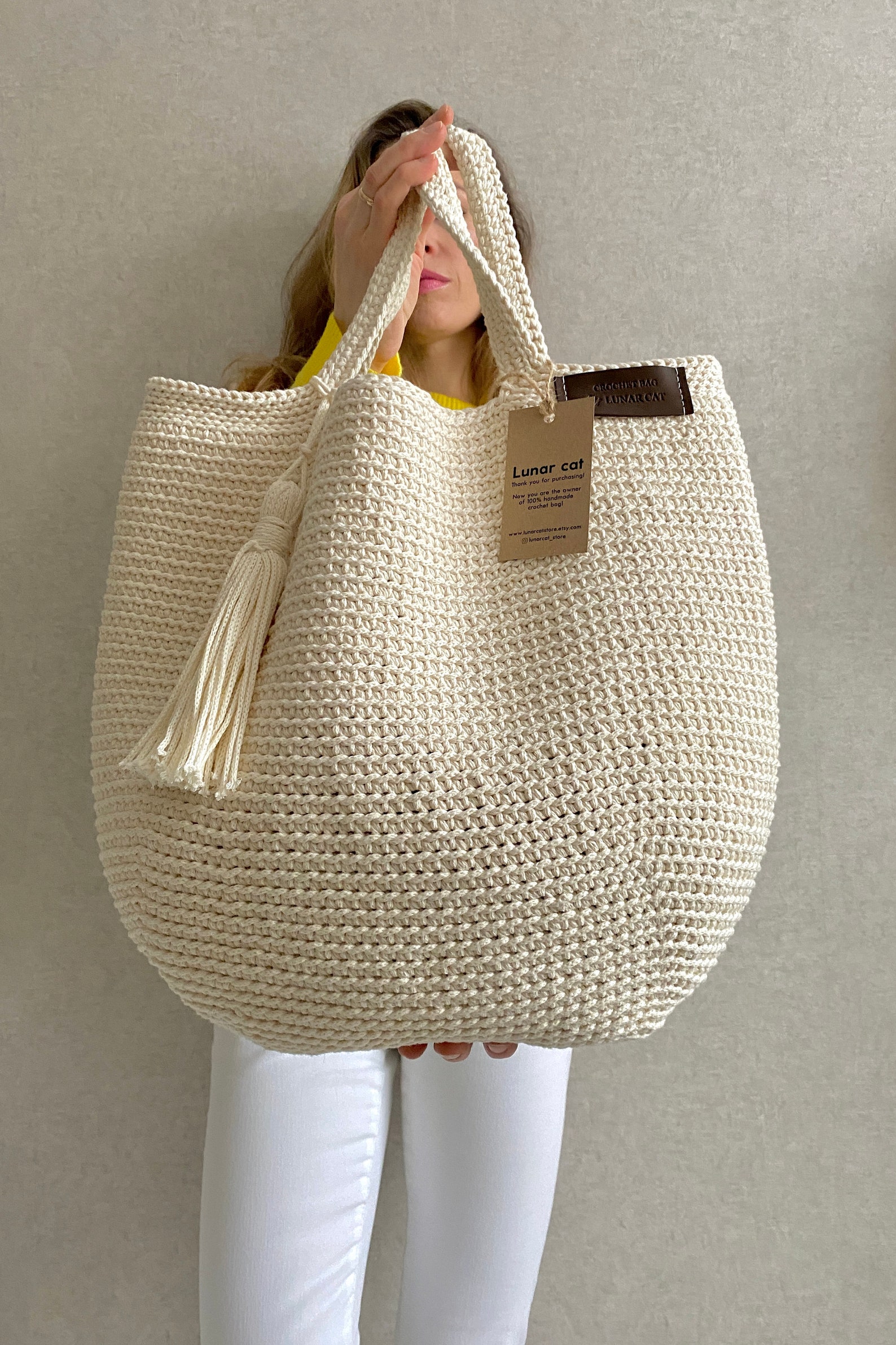 Crochet Tote Bag Pattern Large Beach Bag, Reusable Grocery Bag Extra ...