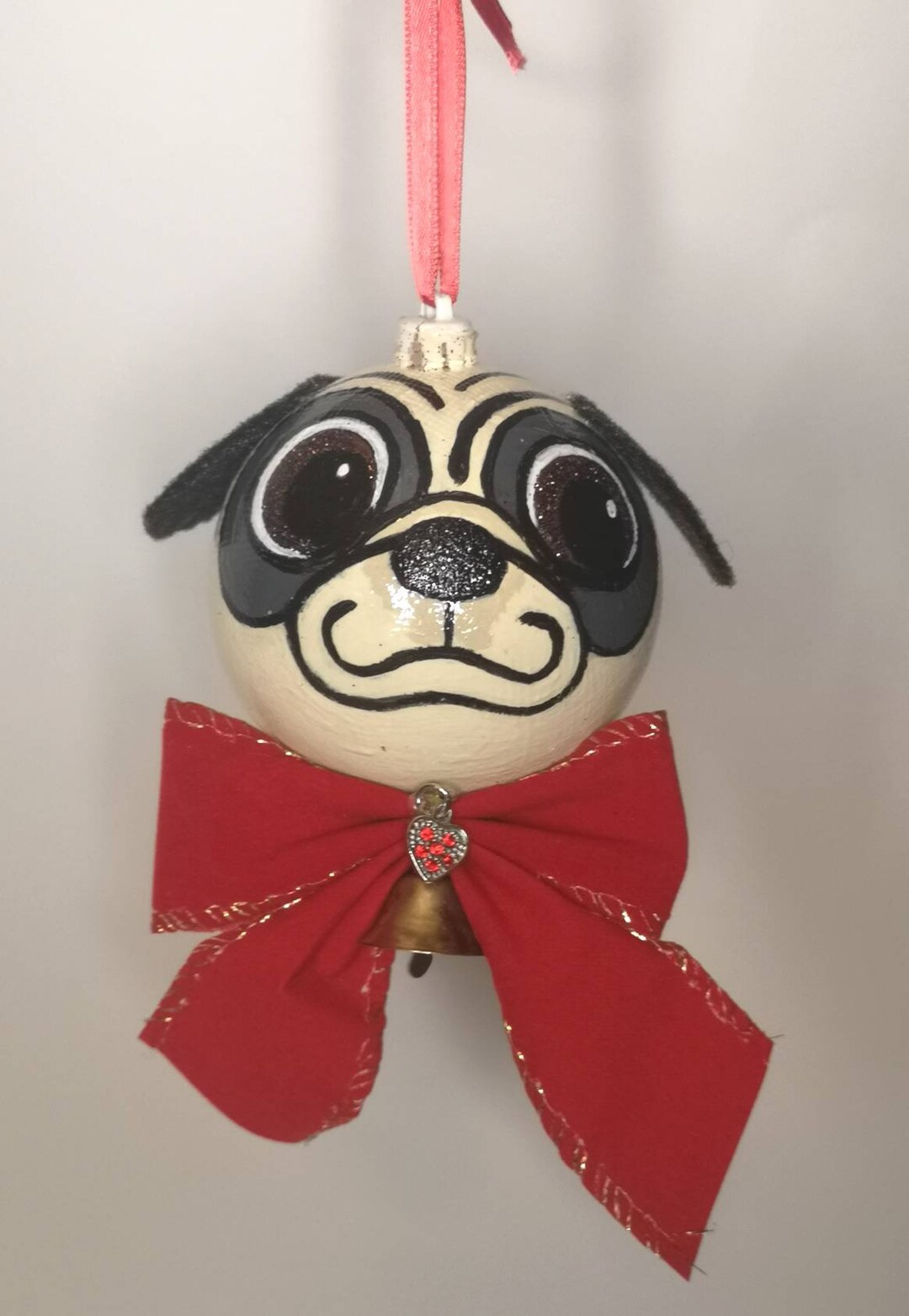 Cute Festive Pug Ornament With Red and White Bow. - Etsy