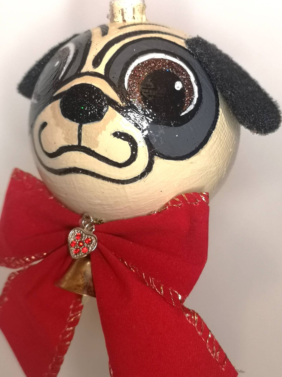 Cute Festive Pug Ornament With Red and White Bow. - Etsy