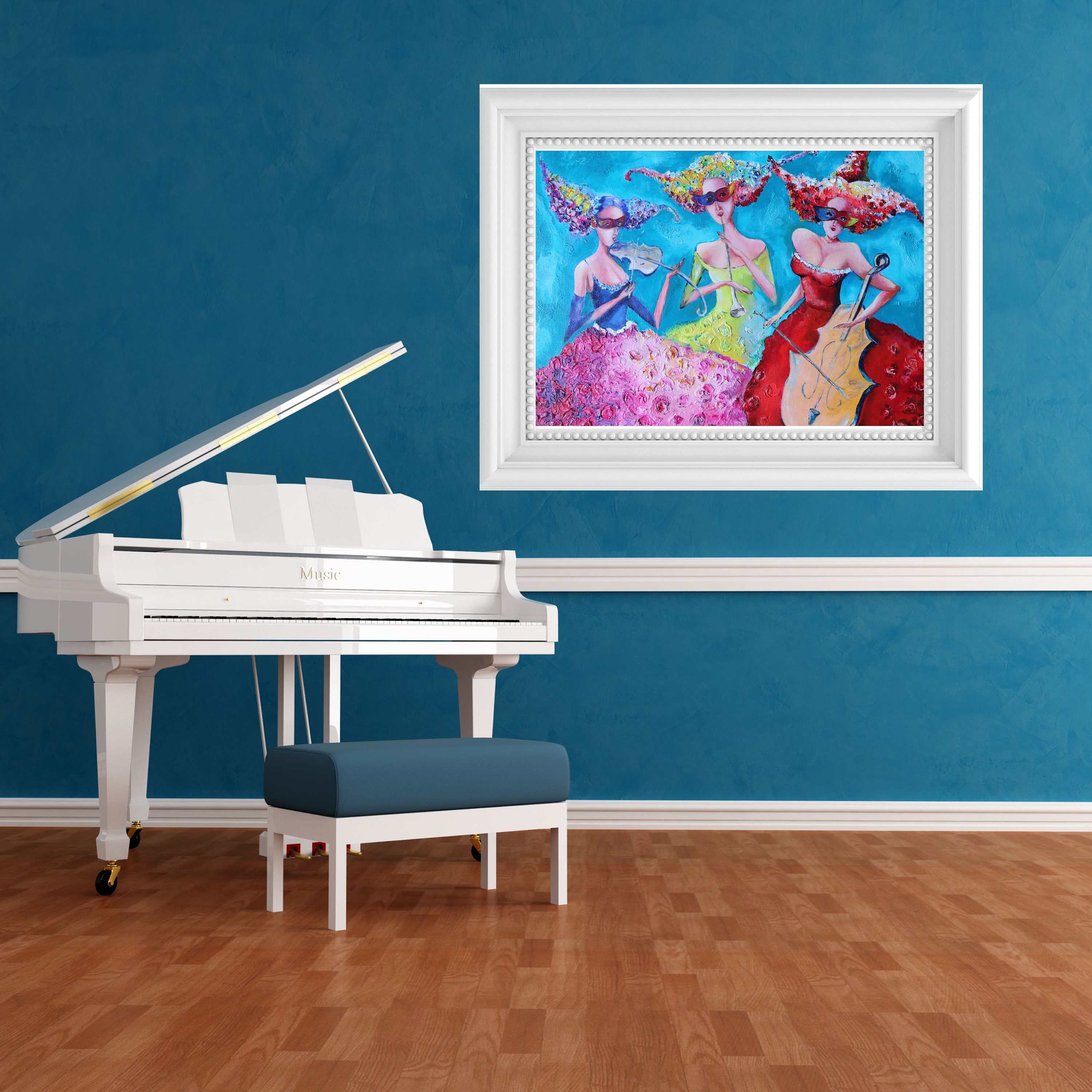 Poster Music Art Print Three Women Playing on Musical Instruments Art ...