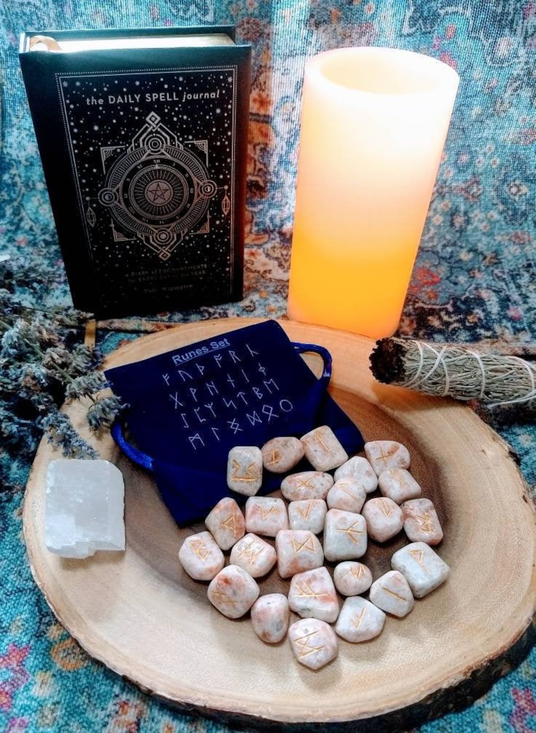 Sunstone Futhark Runic Alphabet Divination Oracle Runes Set Hand Carved ...