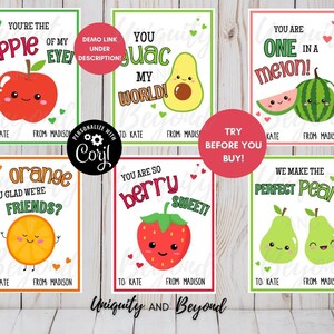 Food Valentines, Fruit, Food Pun, Classroom Valentine Cards, Kids ...