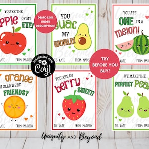Food Valentines Fruit Food Pun Classroom Valentine Cards - Etsy