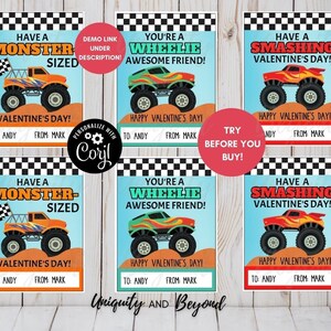 Monster Trucks Valentines Trucks Classroom Valentine Cards - Etsy