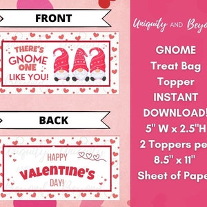 Printable Valentine's Day Treat Bag Topper, There's Gnome One Like You ...