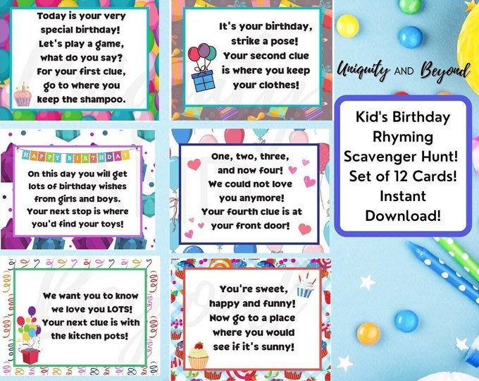 Birthday Scavenger Hunt, Birthday Treasure Hunt, Kids Birthday Games ...