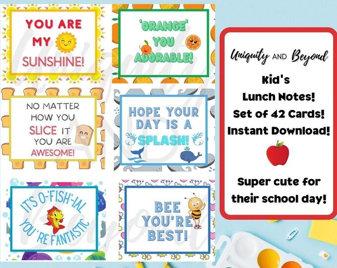 Kids Lunch Notes Printable Lunch Notes Lunch Love Notes - Etsy