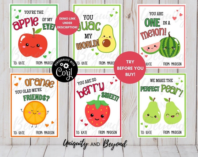 Food Valentines, Fruit, Food Pun, Classroom Valentine Cards, Kids ...