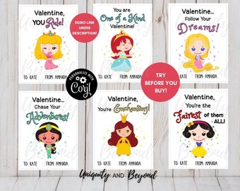 Printable Princess Valentine Cards Kids Valentine Cards School ...