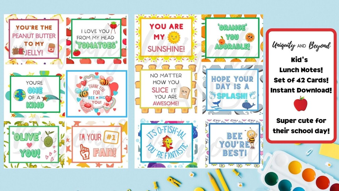 Kids Lunch Notes Printable Lunch Notes Lunch Love Notes - Etsy