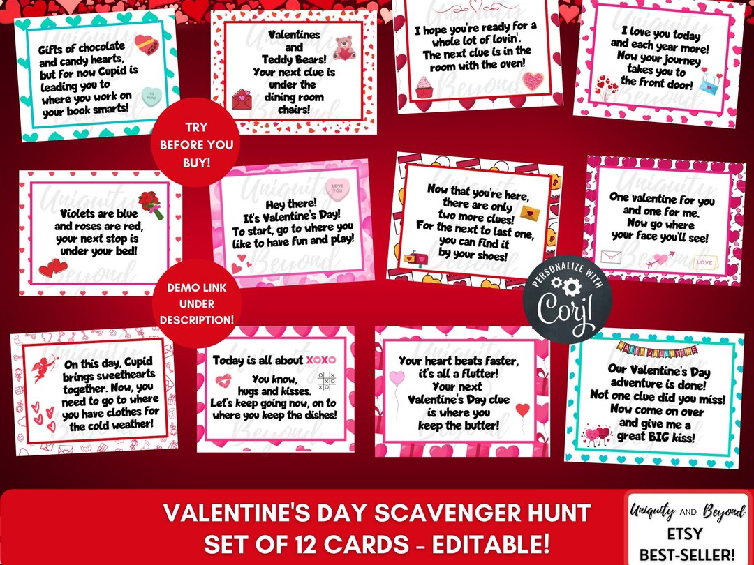 EDITABLE Valentine's Day Scavenger Hunt, Valentines Treasure Hunt ...