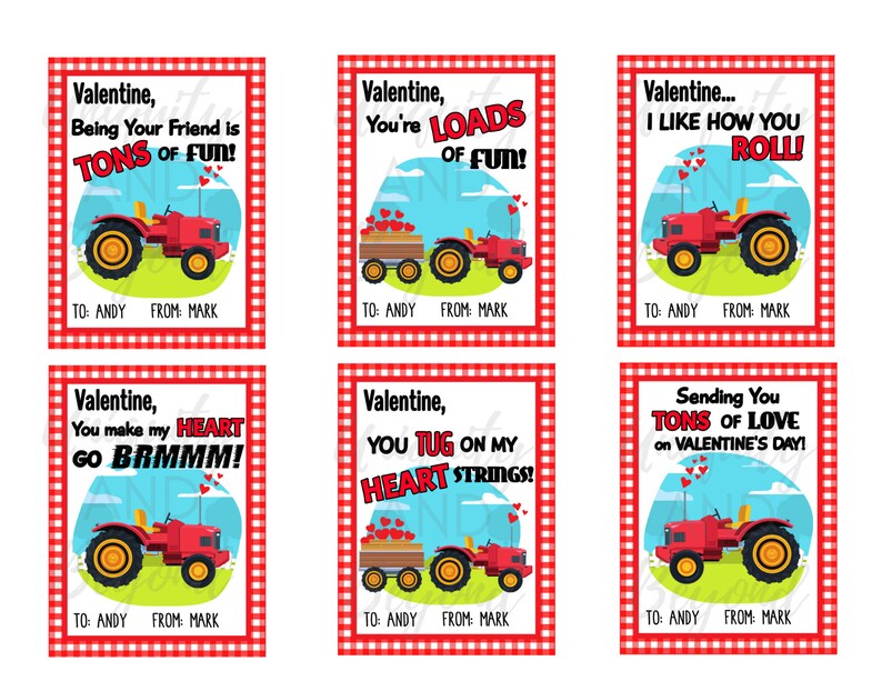 Tractor Farm Classroom Valentine Cards Kids Valentines - Etsy