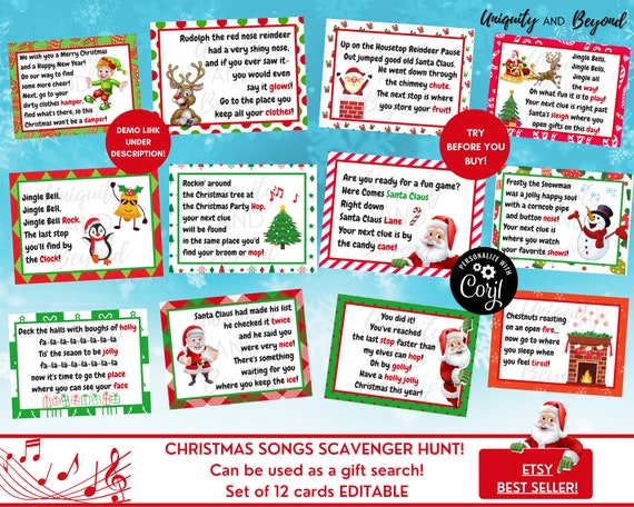 EDITABLE Christmas Scavenger Hunt Clues Christmas Treasure | Etsy