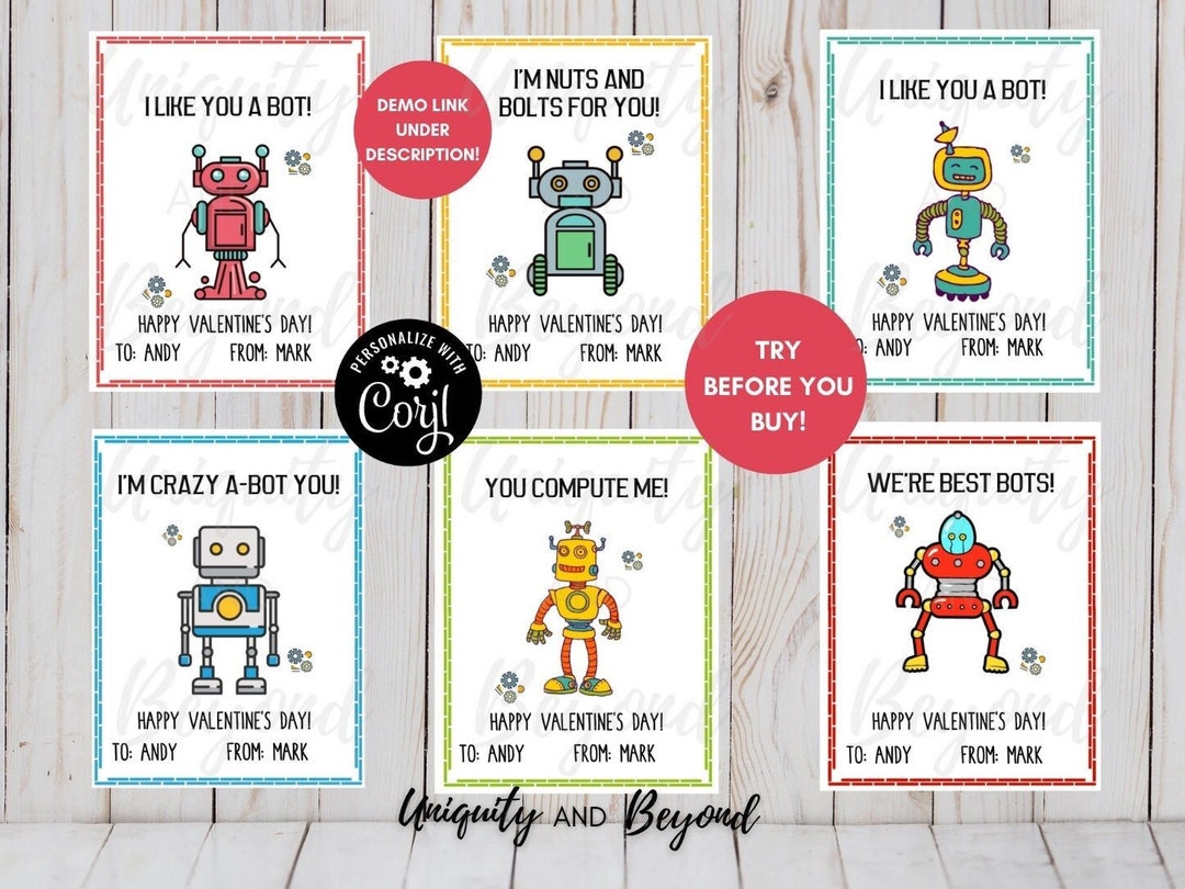 Robot Valentines, Robot, Classroom Valentine Cards, Kids Valentines ...