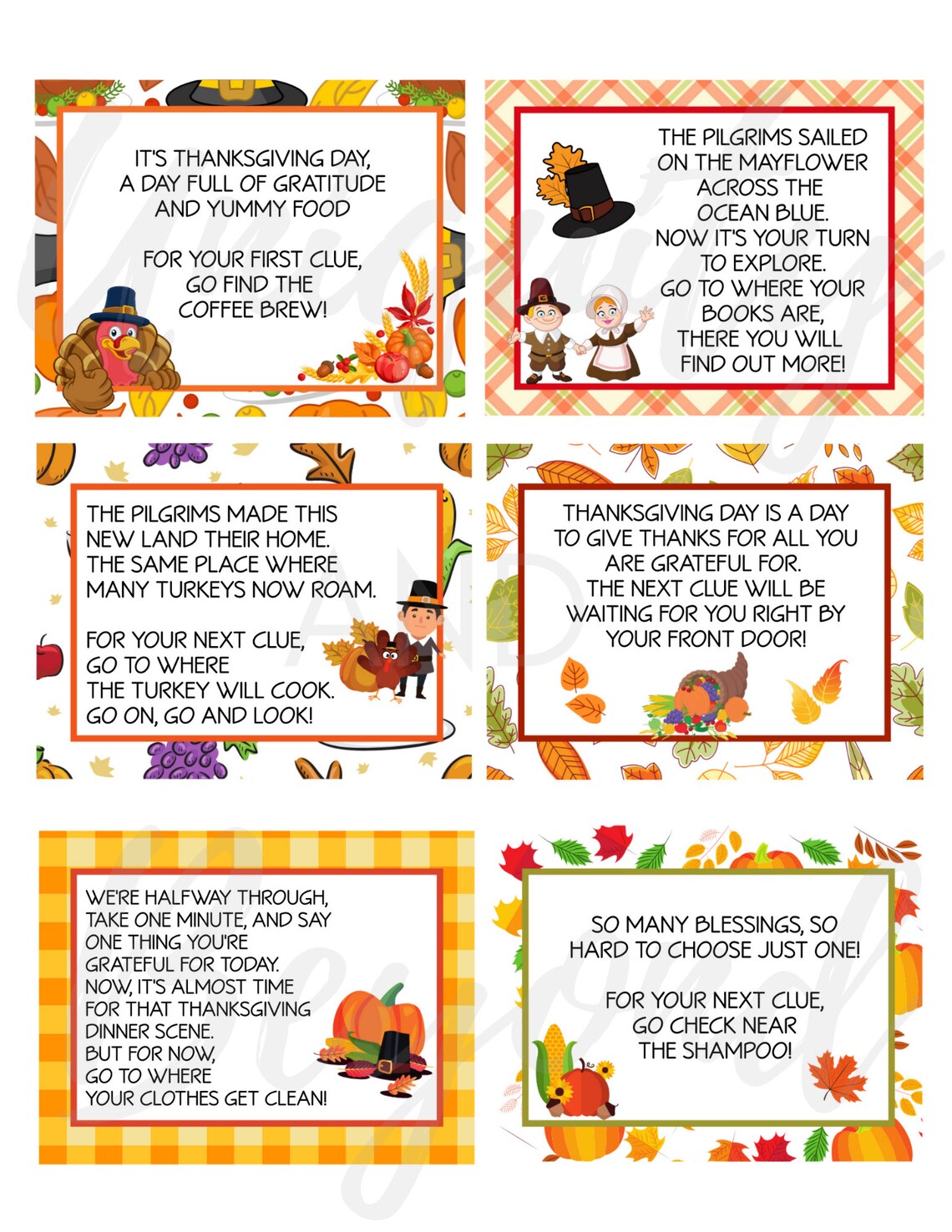 EDITABLE Thanksgiving Scavenger Hunt Clues Turkey Scavenger - Etsy