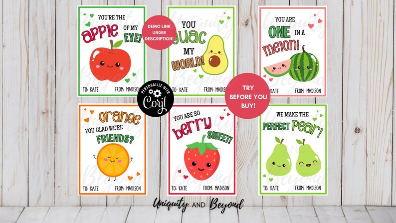 Food Valentines Fruit Food Pun Classroom Valentine Cards - Etsy