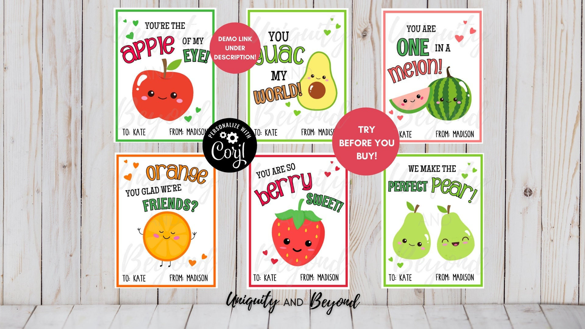 Food Valentines Fruit Food Pun Classroom Valentine Cards - Etsy