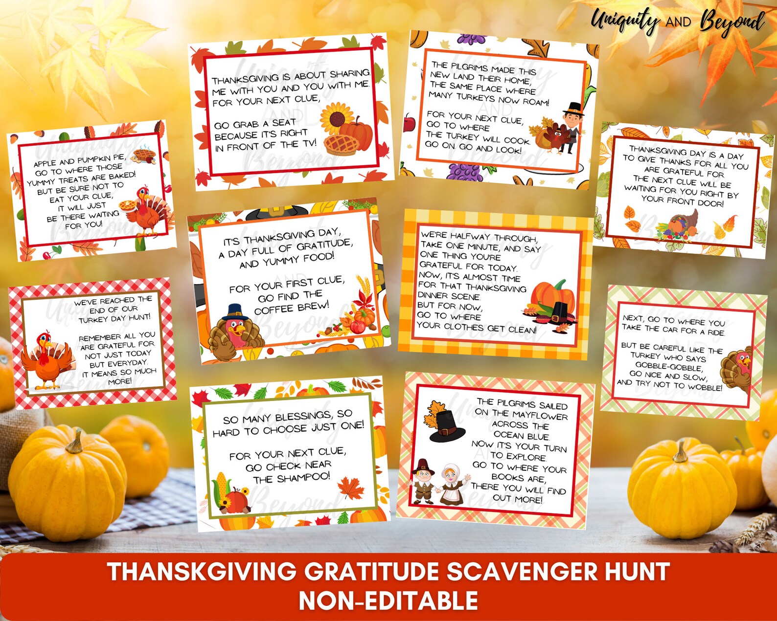 Thanksgiving Scavenger Hunt Clues Turkey Scavenger Hunt | Etsy