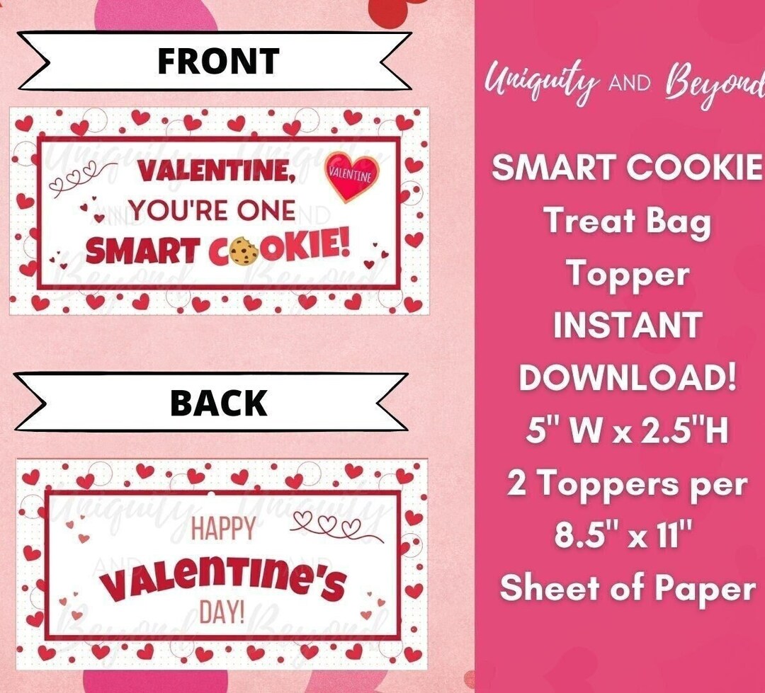 Printable Valentine's Day Treat Bag Topper, One Smart Cookie, Valentine ...