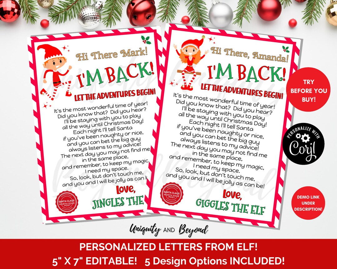 Elf Arrival Letter, Elf Return Letter, Christmas Elf Letter, Elf I'm ...