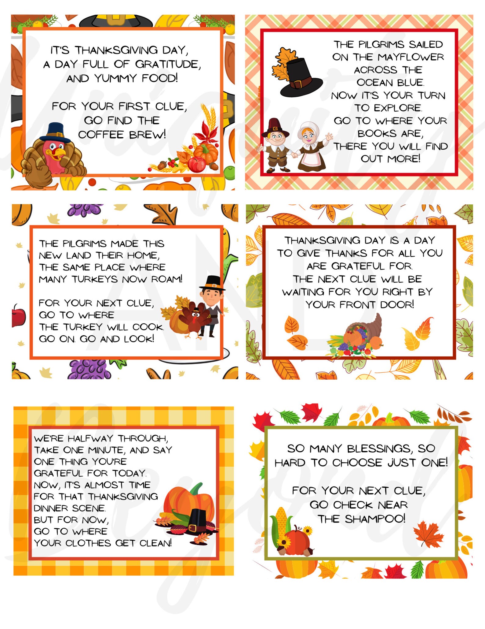 Thanksgiving Scavenger Hunt Clues Turkey Scavenger Hunt | Etsy