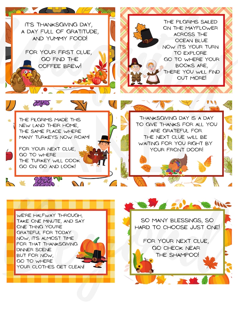 Thanksgiving Scavenger Hunt Clues Turkey Scavenger Hunt | Etsy
