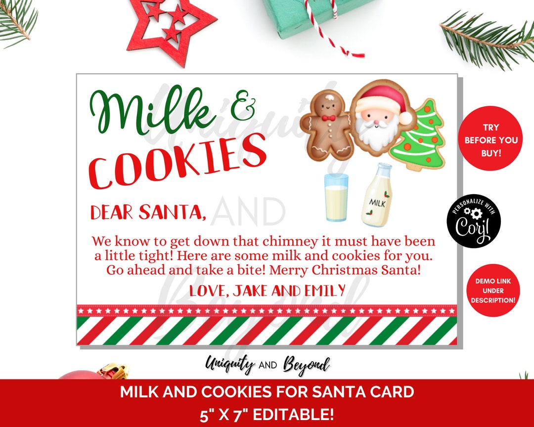 Milk and Cookies for Santa, Cookies for Santa, Santa Letter, Letter to ...