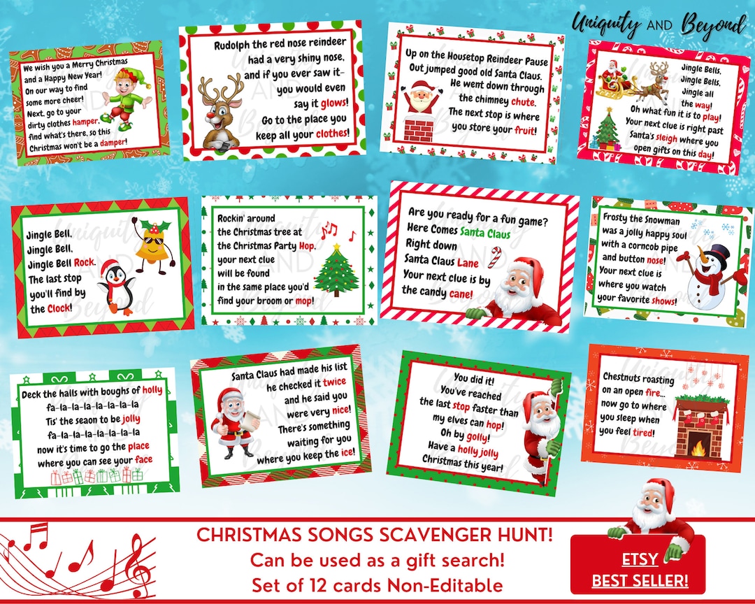 Christmas Scavenger Hunt, Christmas Treasure Hunt, Christmas Songs ...