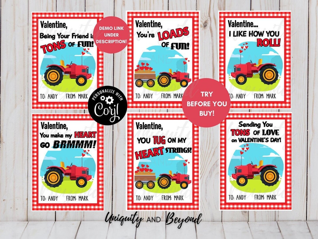 Tractor, Farm, Classroom Valentine Cards, Kids Valentines, School ...