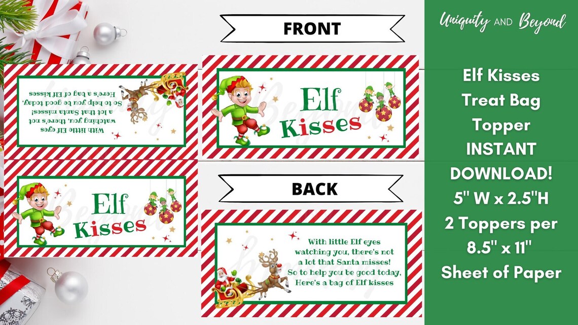 Printable Christmas Treat Bag Topper Holiday Bag Toppers | Etsy