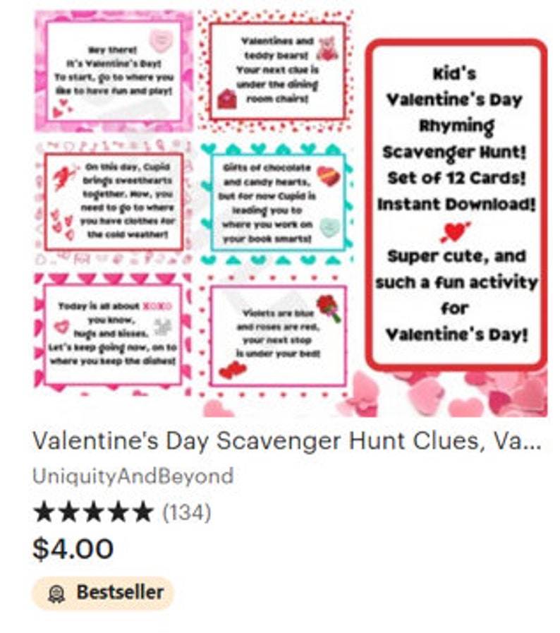 EDITABLE Valentine's Day Scavenger Hunt Valentines - Etsy