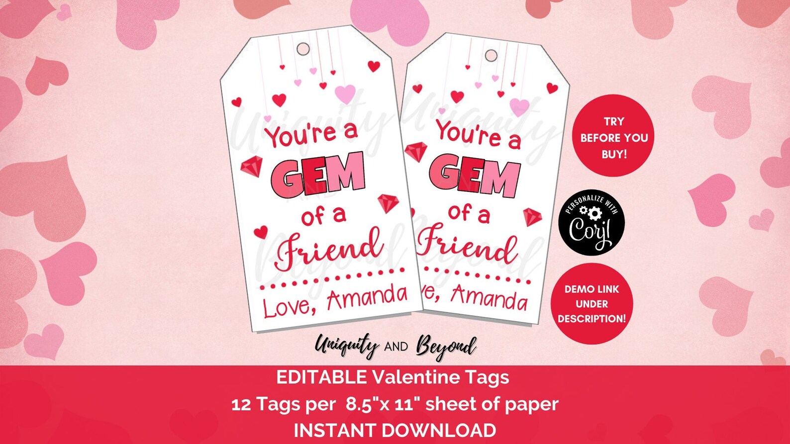 Valentine's Day Ring Pop Tags You're a Gem of a | Etsy