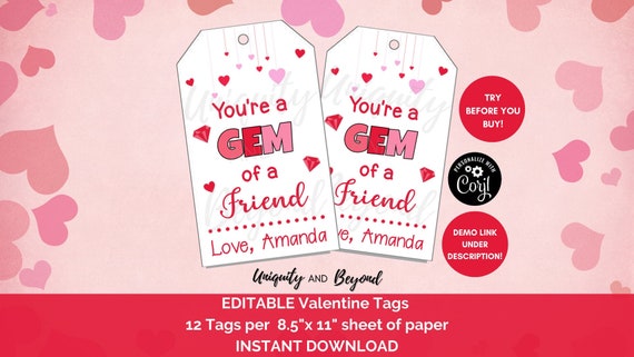 Valentine's Day Ring Pop Tags You're a Gem of a | Etsy