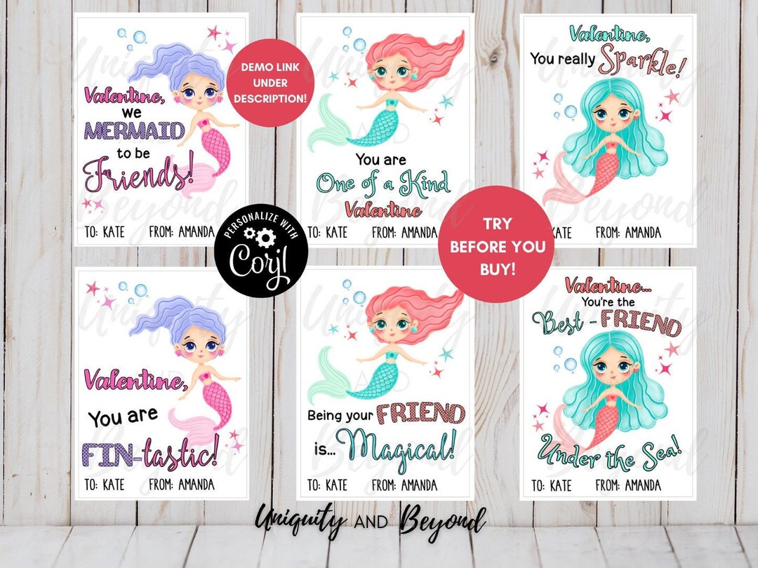 Mermaid Valentines, Under the Sea, Classroom Valentine Cards, Kids ...