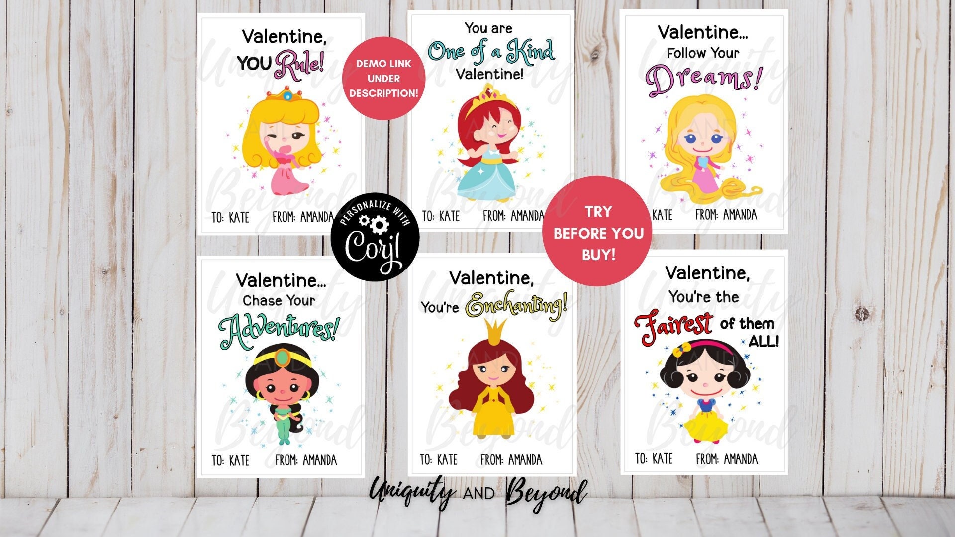 Princess Valentines Princess Classroom Valentine Cards Kids - Etsy