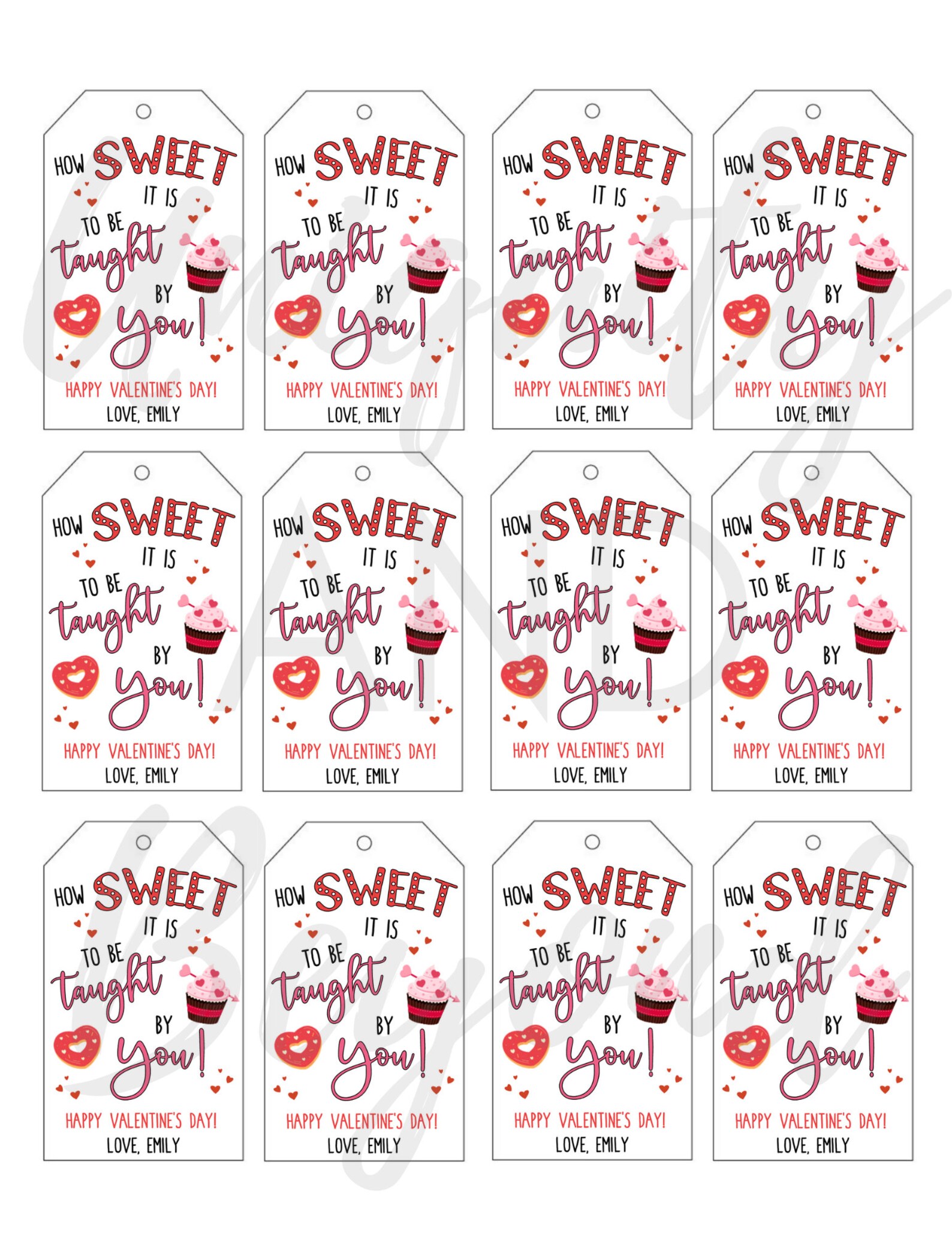 Printable Teacher Favor Tag, Valentine Teacher Tag, Valentine Party ...